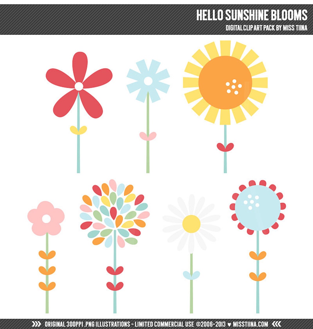 Hello Sunshine Blooms Digital Clipart Clip Art Illustrations - Instant ...