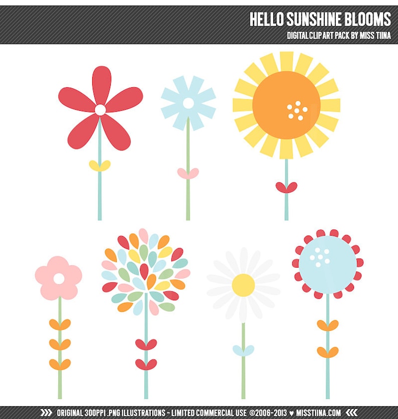Hello Sunshine Blooms Digital Clipart Clip Art Illustrations - Etsy