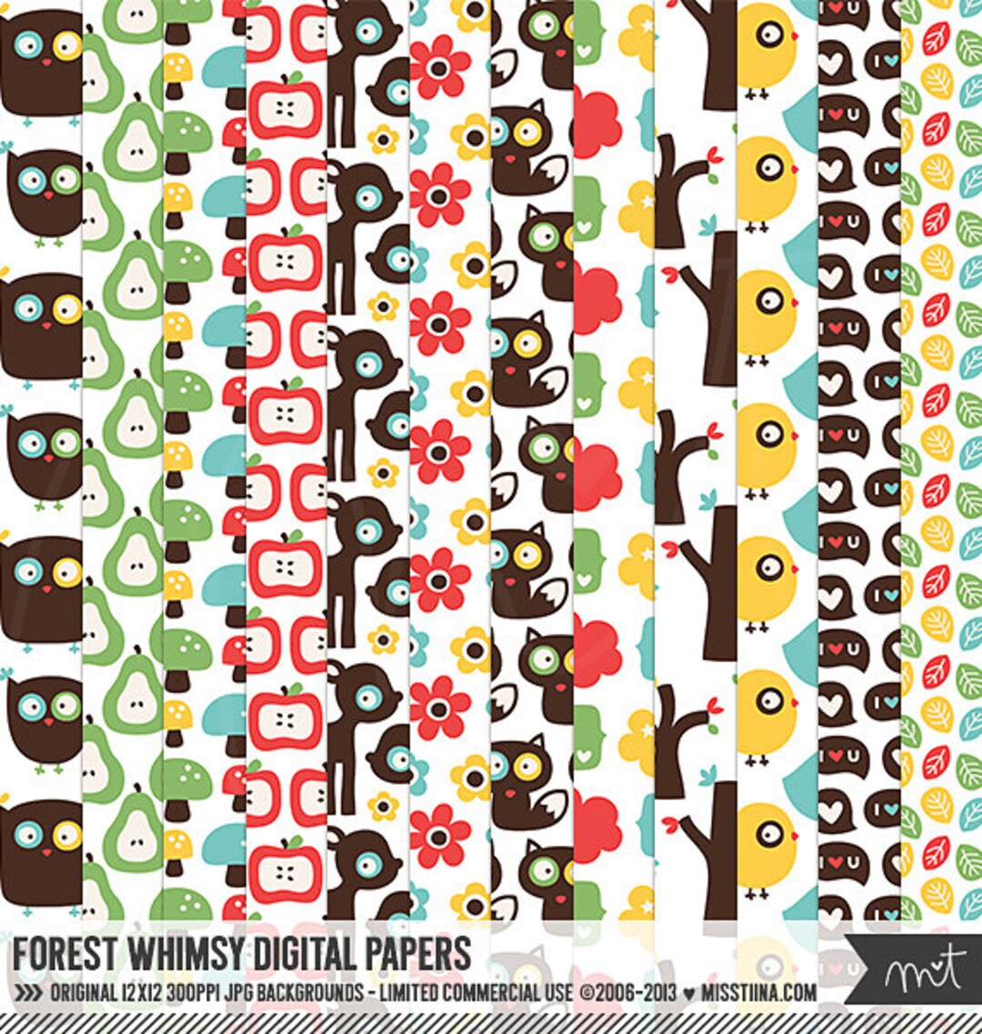 Forest Whimsy Digital Papers - 12 Patterns for Scrapbooking, Cards ...