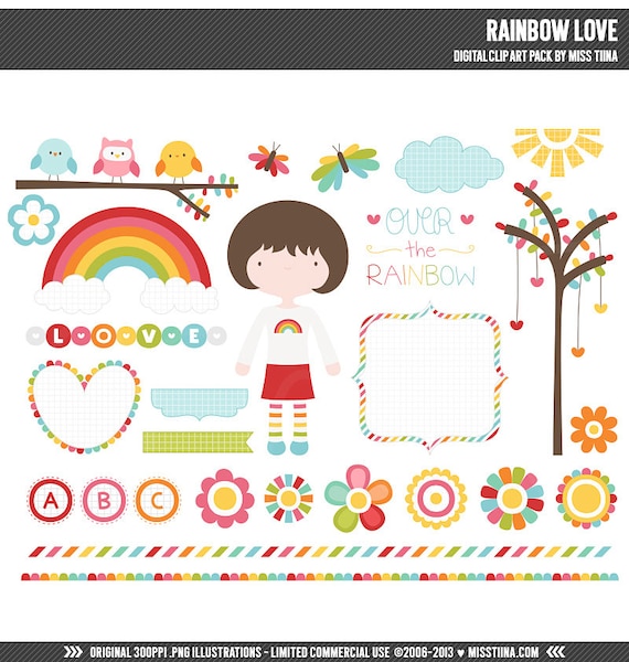 Rainbow Love Digital Clipart Clip Art Illustrations descarga - Etsy México