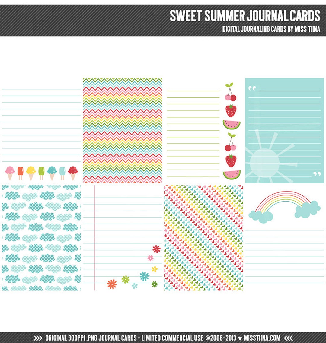 Sweet Summer Digital Journal Cards - 3x4 Project Life Inspired ...
