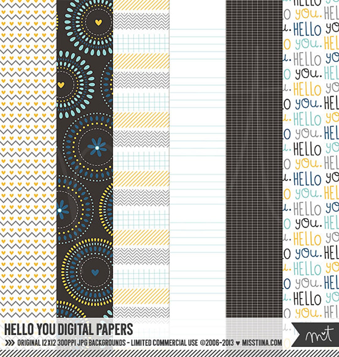 Hello You Digital Papers - 6 Patterns for Scrapbooking, Cards ...