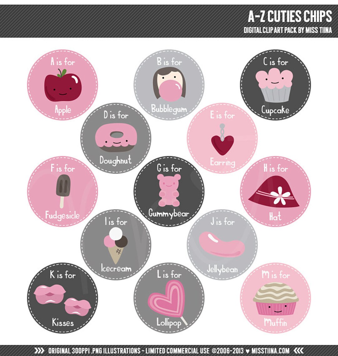 A-Z Cuties Chips Digital Clipart Clip Art Illustrations - Instant ...