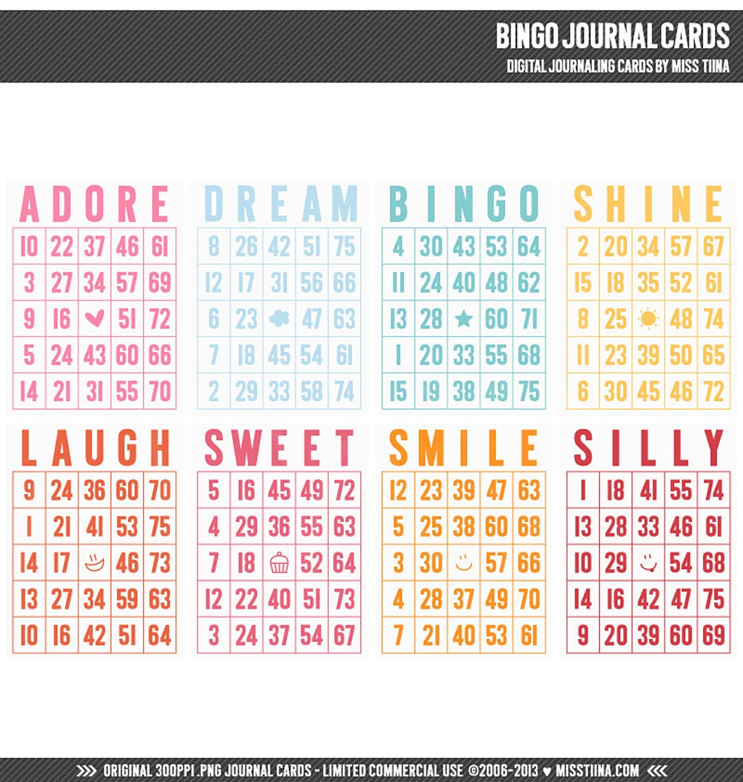 Bingo Digital Journal Cards - 3x4 Project Life Inspired Printable ...
