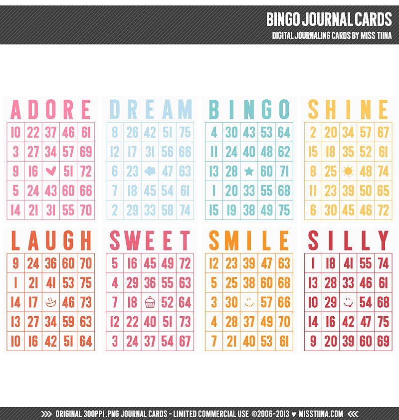 Bingo Digital Journal Cards 3x4 Project Life Inspired - Etsy