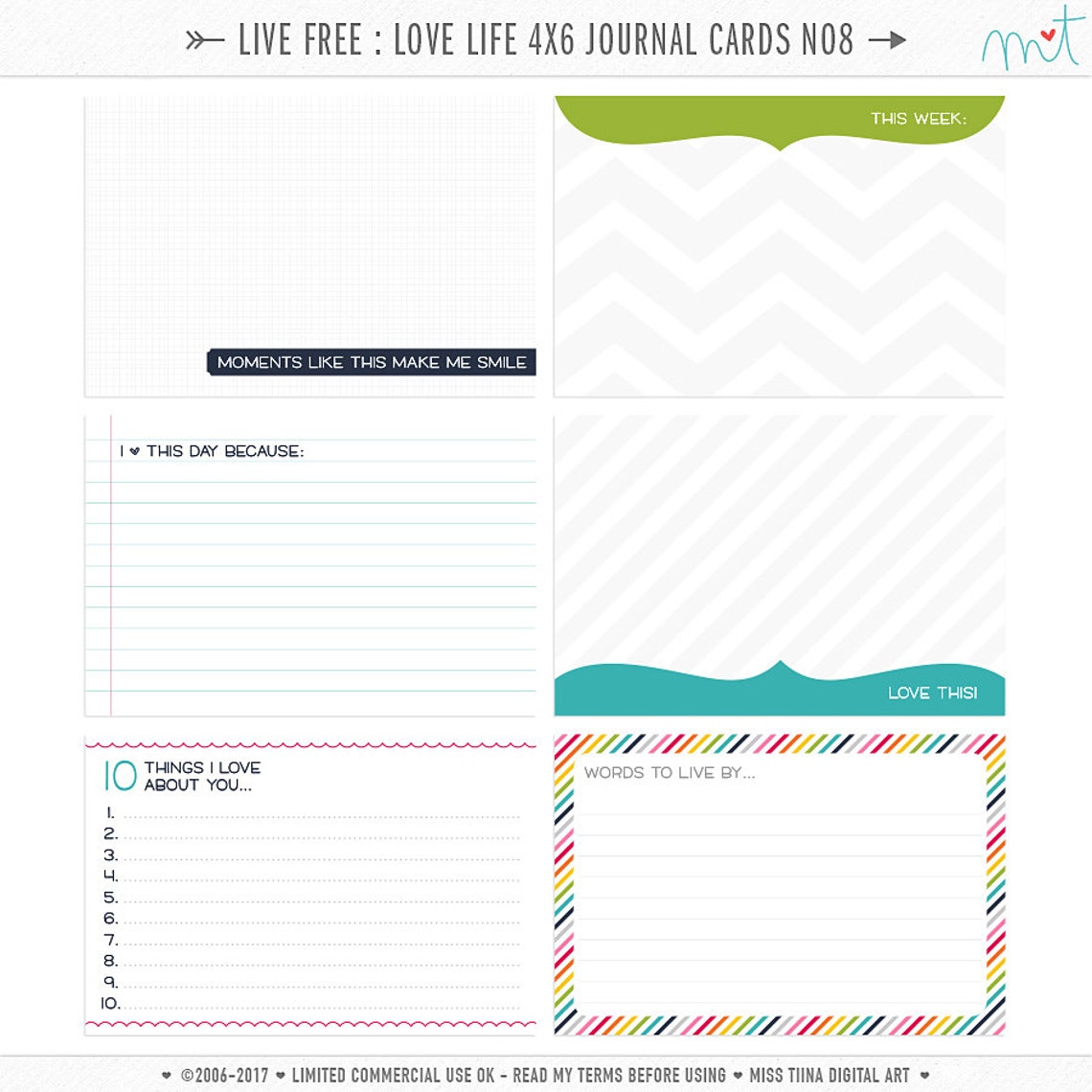 Live Free : Love Life 8 Digital Journal Cards - 3x4 4x6 Project Life ...