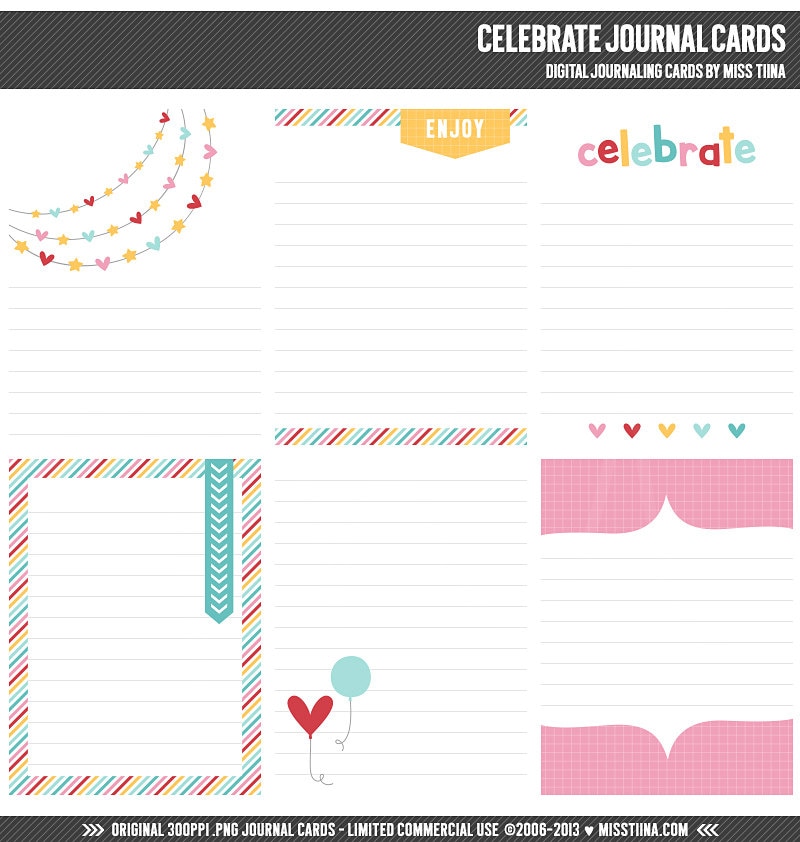 Celebrate Digital Journal Cards 3x4 project life inspired | Etsy
