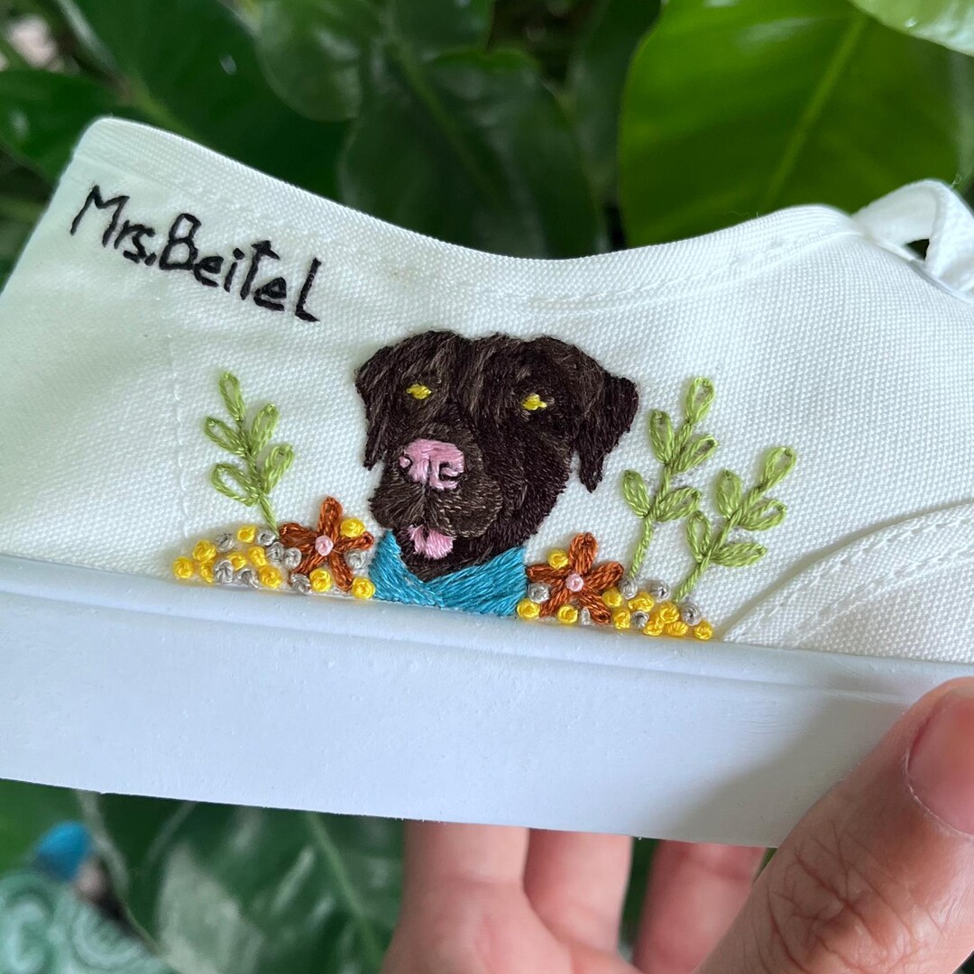 Hand Embroidery Pet Wedding Shoes Pet and Floral Embroidery Bridal ...