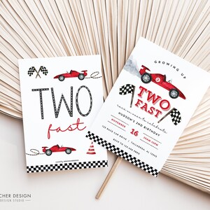 Two Fast 2nd Birthday Invitation, Red Race Car Growing up Two Fast ...