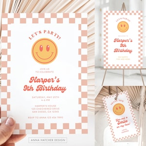 Smiley Face Checkered Birthday Party Pack, Any Color Checker Board ...