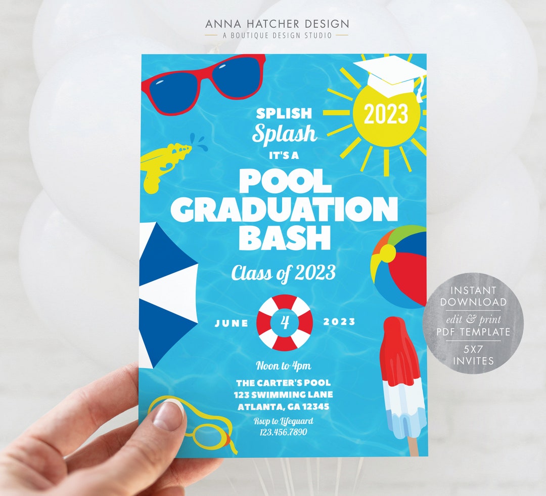Graduation Pool Party Invitation 2023 Pool Graduation Bash - Etsy