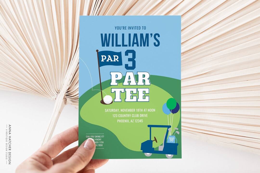 Par 3 Birthday Par-tee Invitation for 3rd Birthday Golf Party in Green ...