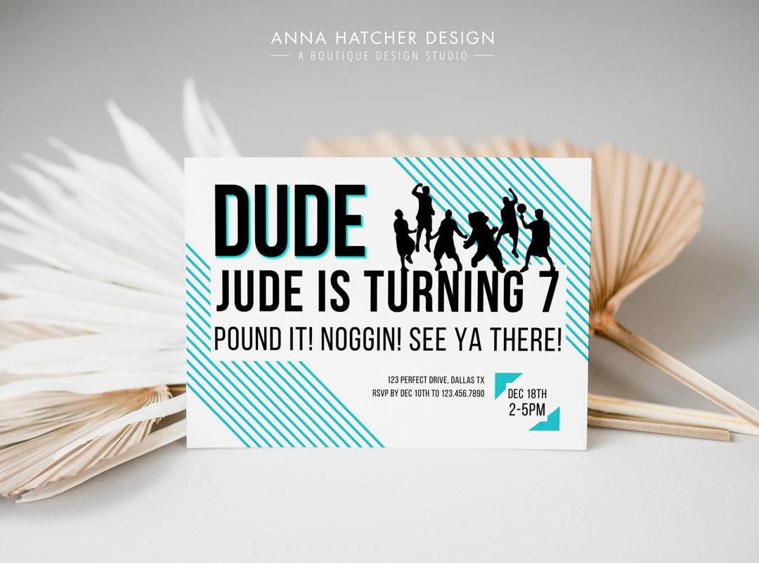 Dude Birthday Invite, Black and Blue Perfect Party Theme Turning 5 6 7 ...