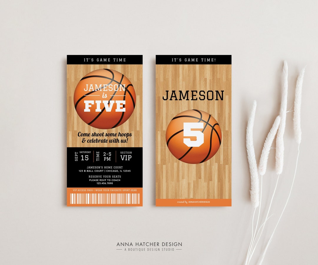 Editable Basketball Ticket Invitation, 4x8 Basketball Birthday Party ...