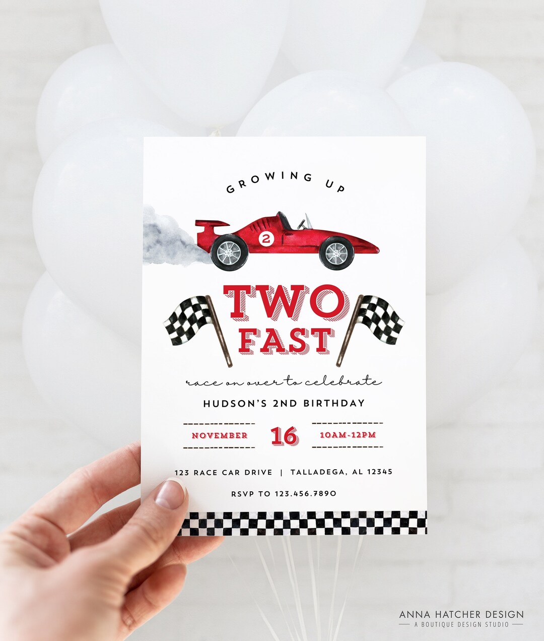 Two Fast 2nd Birthday Invitation, Red Race Car Growing up Two Fast ...
