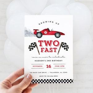 Two Fast 2nd Birthday Invitation, Red Race Car Growing up Two Fast ...