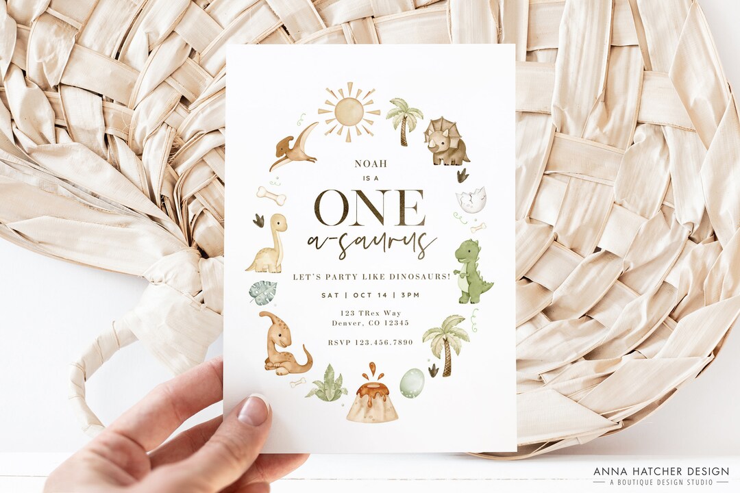 Dinosaur 1st Birthday Invitation, One-a-saurus First Birthday, One Dino ...