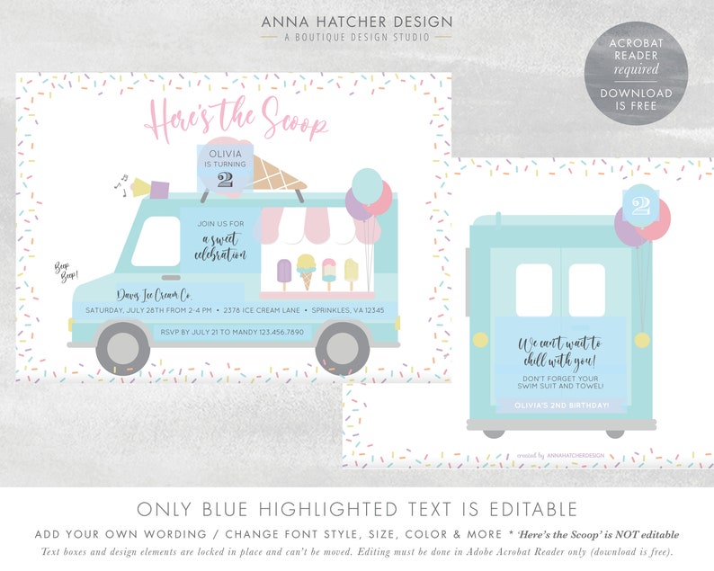 Heres The Scoop Birthday Invitation Ice Cream Truck Etsy