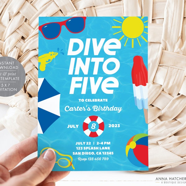 Dive Into Five Birthday Invitation - Etsy