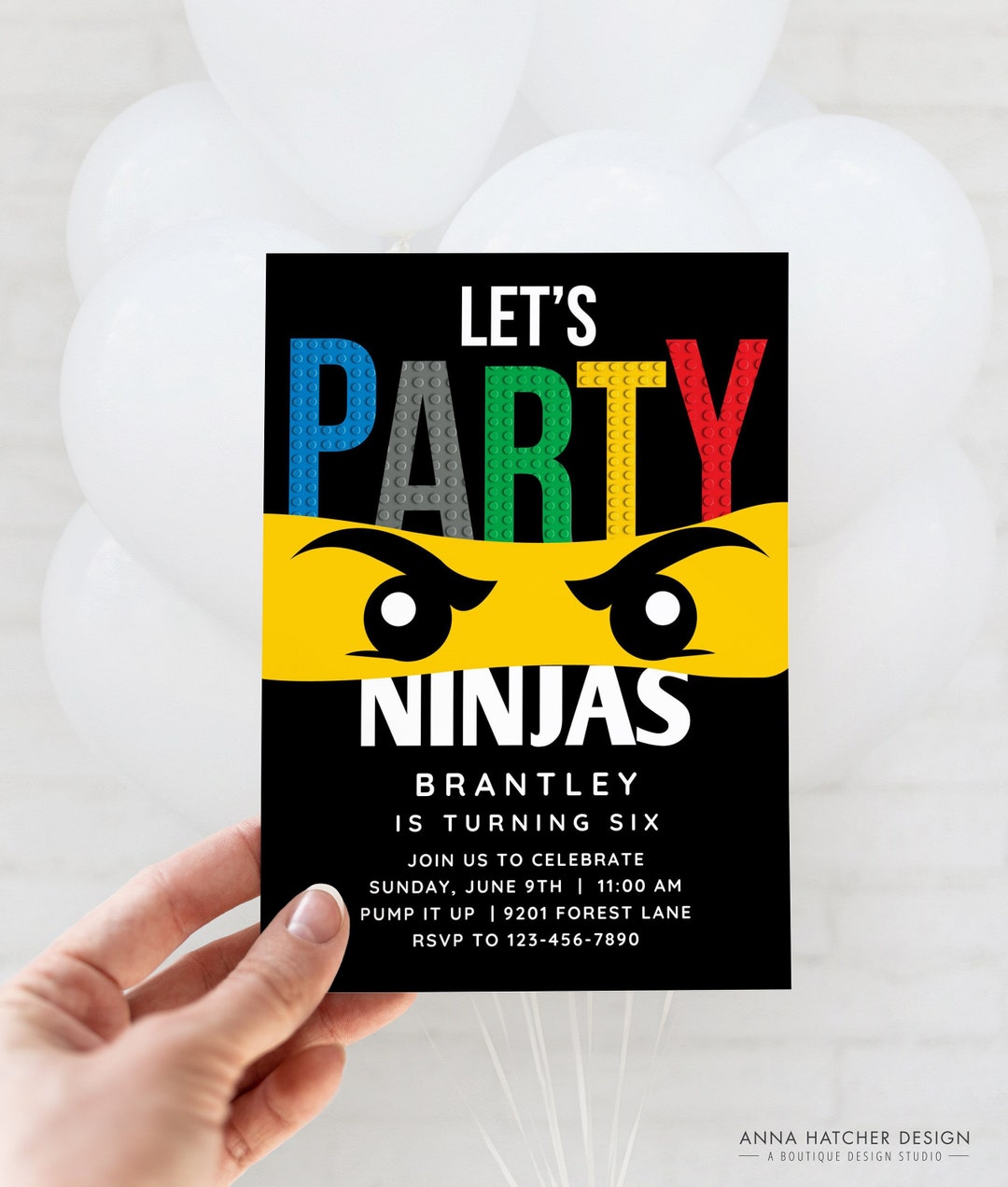Ninja Birthday Invitation, Ninja Birthday Party, Brick Building, Lets ...