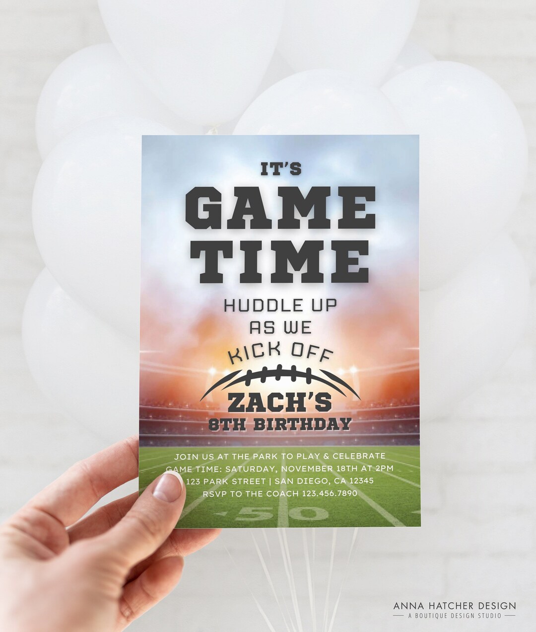 Football Birthday Invitation, Game Time, Football Themed Birthday Party ...
