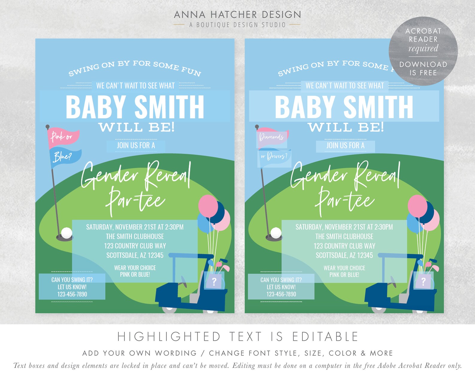 Golf Gender Reveal Par-tee Invitation Golf Gender Reveal - Etsy