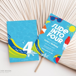 Slide Into Five Birthday Invitation, Inflatable Waterslide 5th Birthday ...