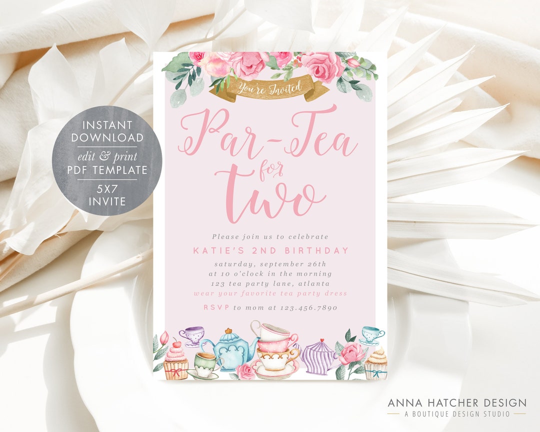 Tea for Two Birthday Invitation Par-tea for Two Invite Tea - Etsy
