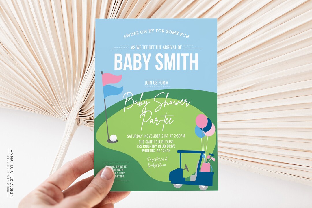 Golf Baby Shower Par-tee Canva Invitation Template, Teeing off Baby ...