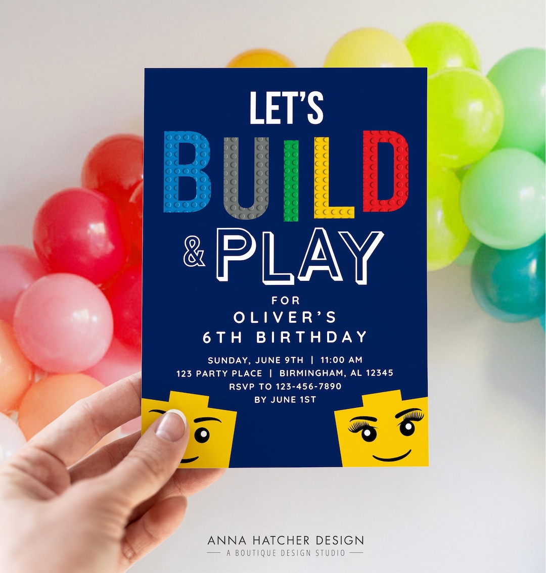Build and Play Birthday Invitation, Brick Building Party, Building ...