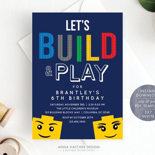 Building Blocks Birthday Invitation Brick Party Invite - Etsy
