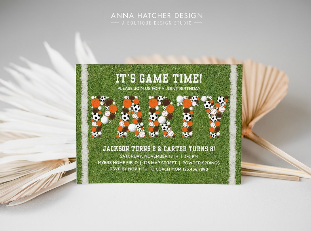 Sports Party Invitation, Game Time Birthday Invite, Joint Birthday/twin ...