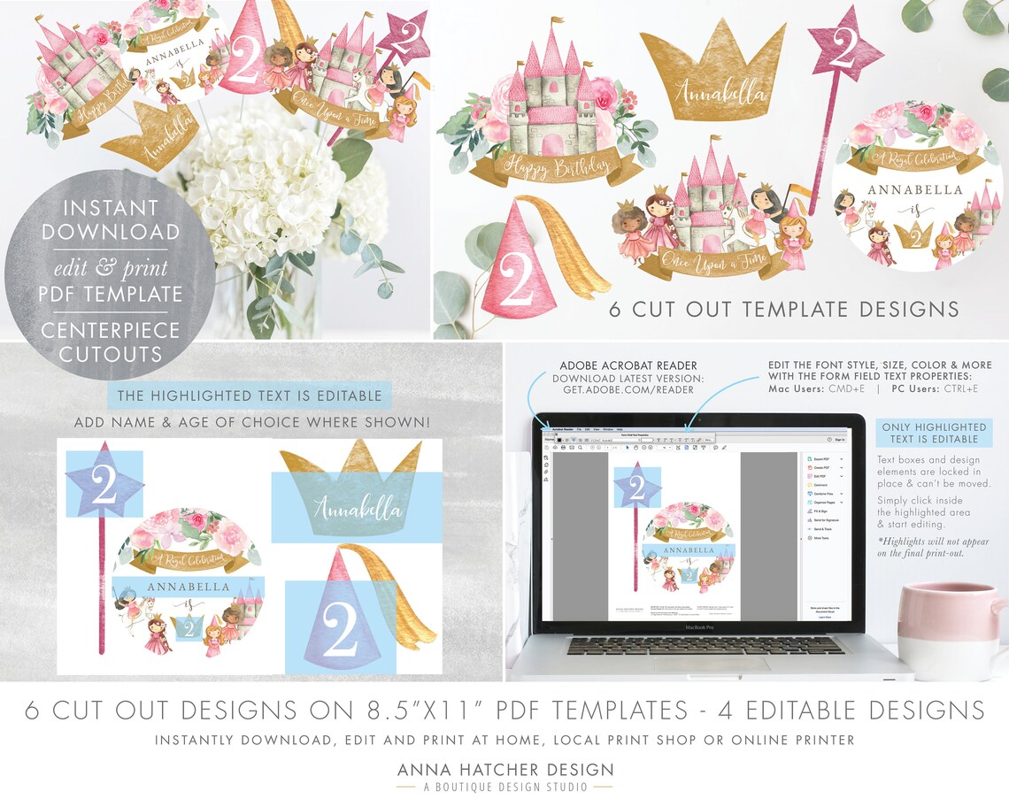 Princess Birthday Party Printable Decorations Package Thank - Etsy