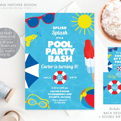 Pool Party Invitation Adult Pool Party Invitation Kids Pool | Etsy