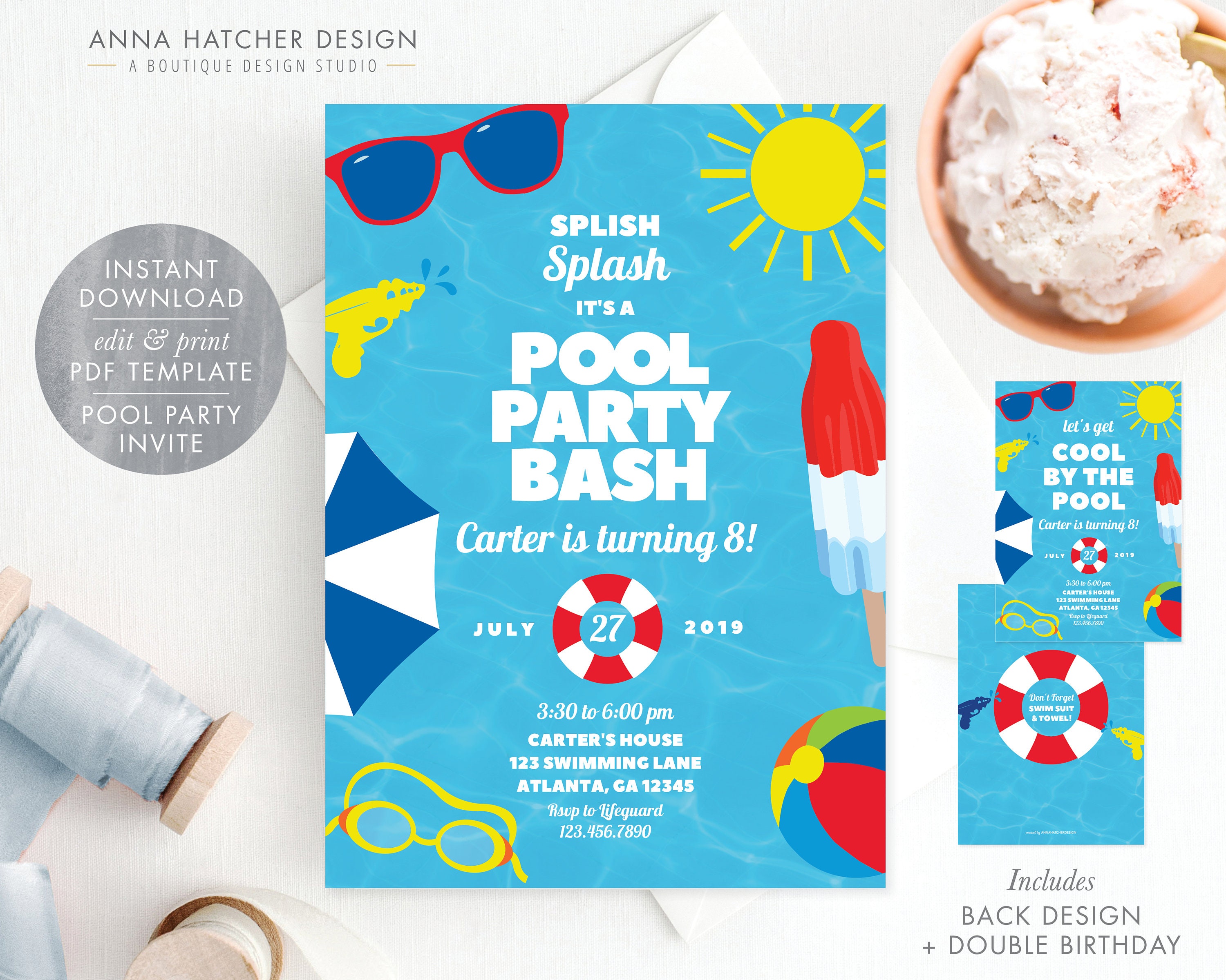 Invitations Paper Paper Party Supplies Pool Party Invitation Editable invitations-paper-paper-party-supplies-pool-party-invitation-editable