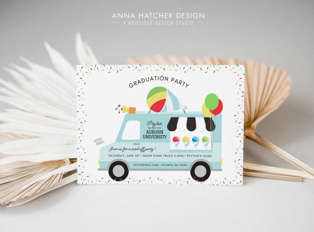 Graduation Send off Party Invitation, Snow Cone Truck Party Invite ...