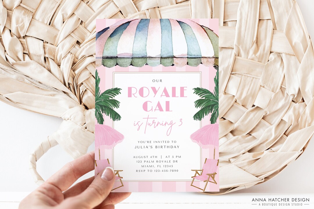 Palm Royale Birthday Invitation, Royale Gal Editable Canva Invite ...