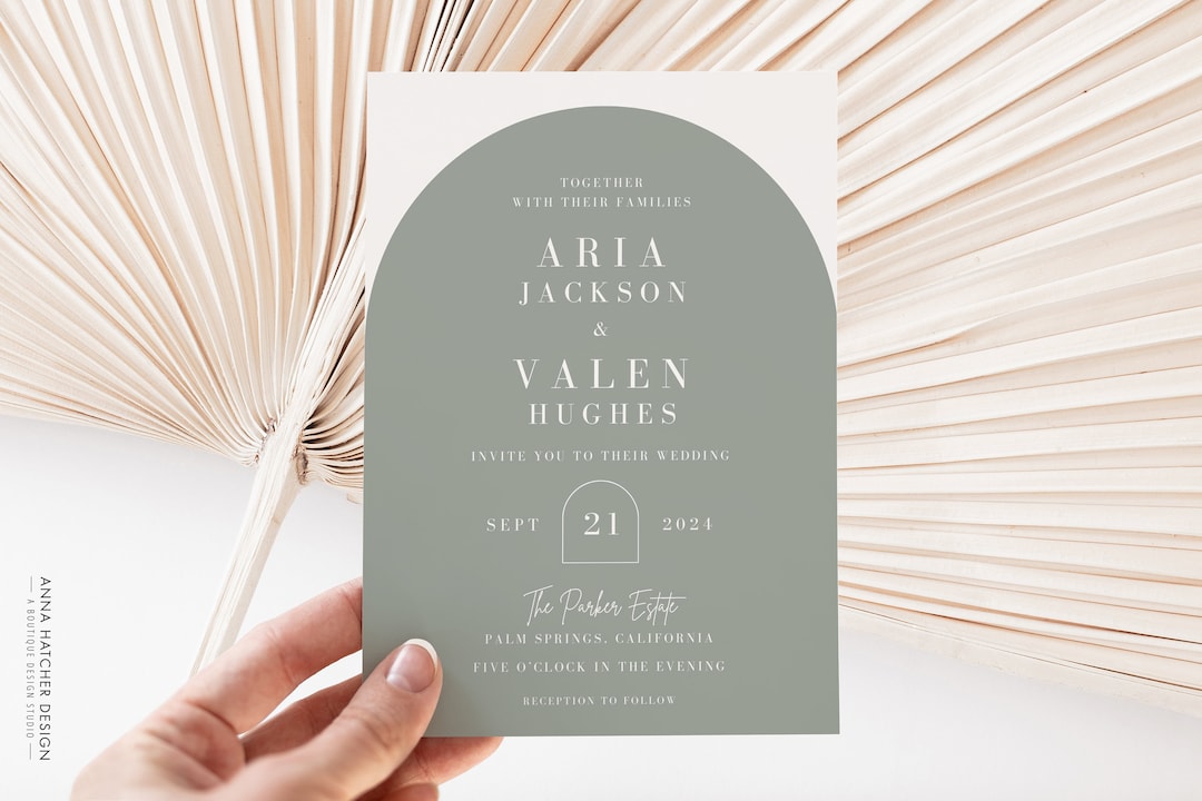 Moss Green Wedding Invitation, Customizable Arch Color and Fonts ...
