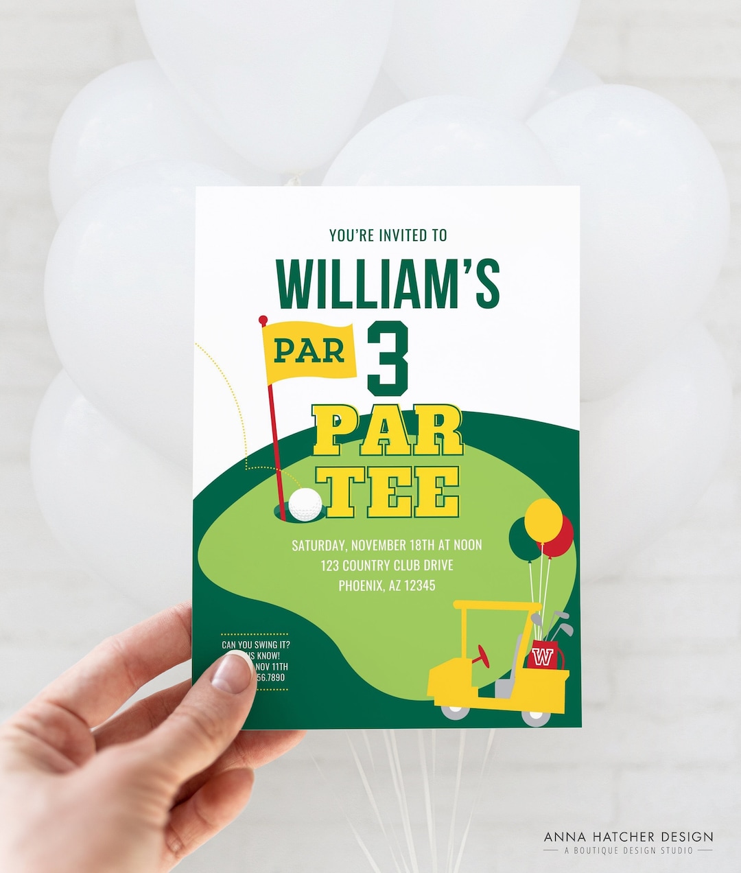 Par 3 Par Tee Invitation for 3rd Birthday Golf Party in Green and ...
