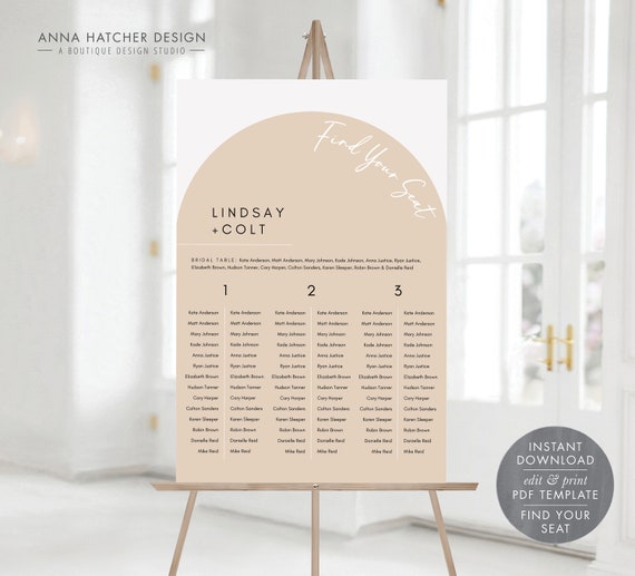 Banquet Table Seating Chart Sign for Wedding 24x36 Find Your - Etsy