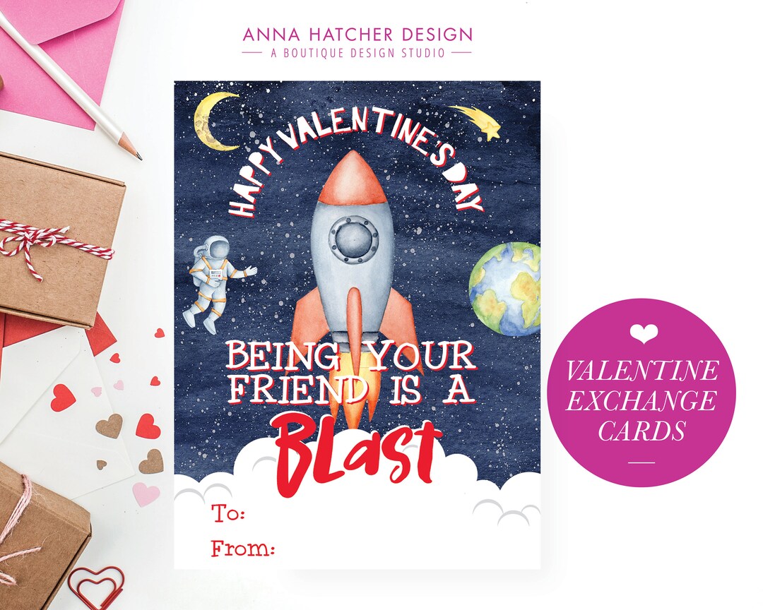 Printable Valentine Cards, 3x4 Space Happy Valentines Day Card for ...