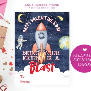 Printable Valentine Cards, 3x4 Space Happy Valentines Day Card for ...