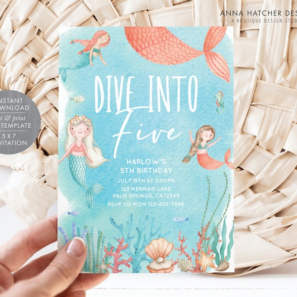 Mermaid Birthday Invitation Dive Into 5 - Etsy New Zealand