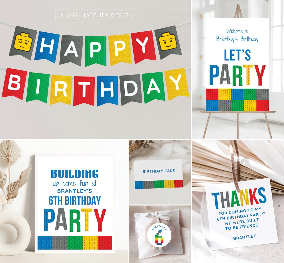 Brick Building Party Editable Canva Templates, Personalized Printable ...