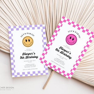 Smiley Face Checkered Birthday Party Pack, Any Color Checker Board ...