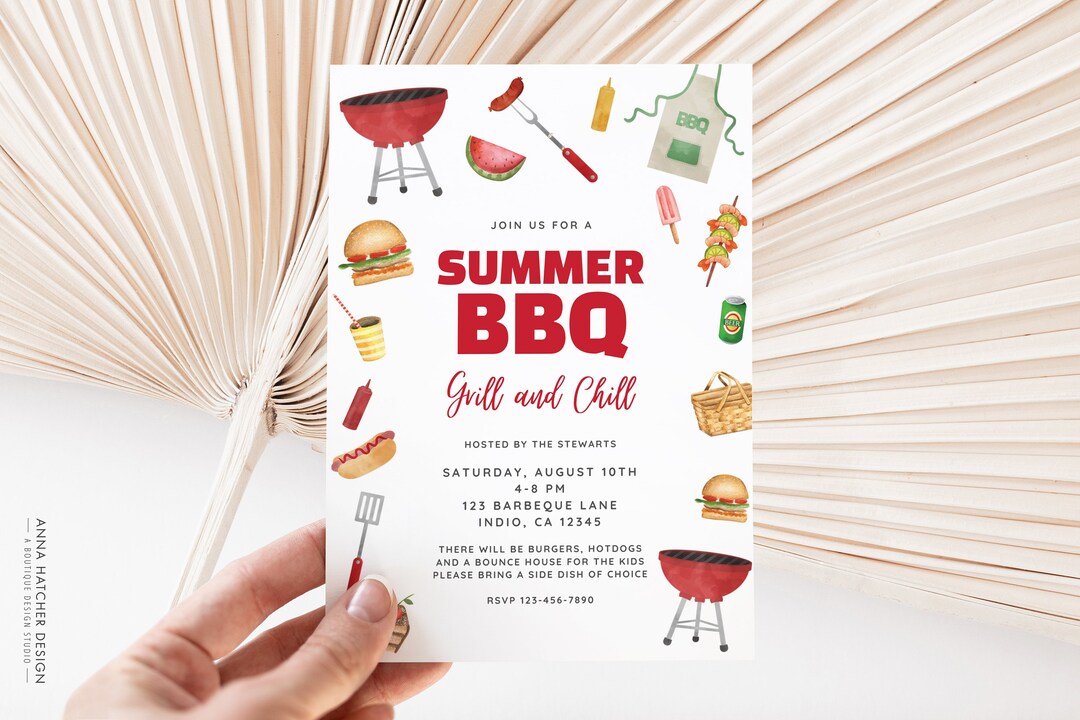 Summer BBQ Party Invitation, Backyard Grill and Chill Barbecue ...