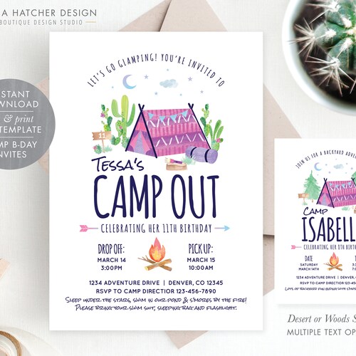 Camping Tent Invitation Template Printable Birthday Party - Etsy