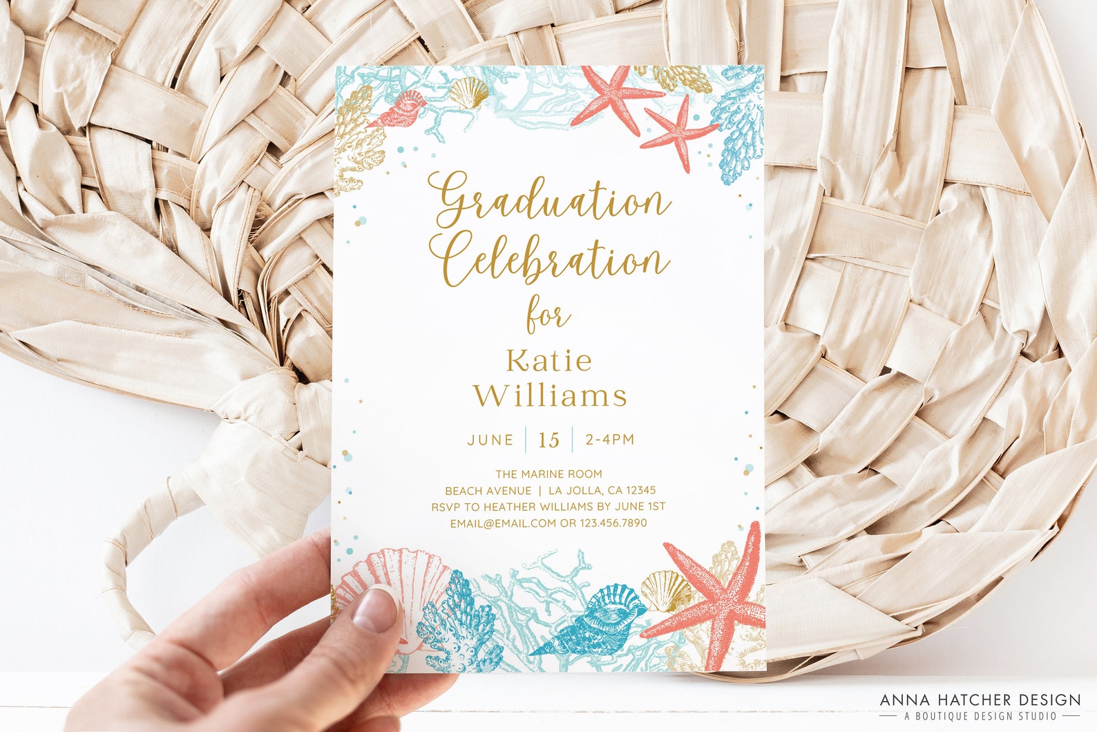 Beach Graduation Invitation, Beach Theme Graduation Party Invite in ...