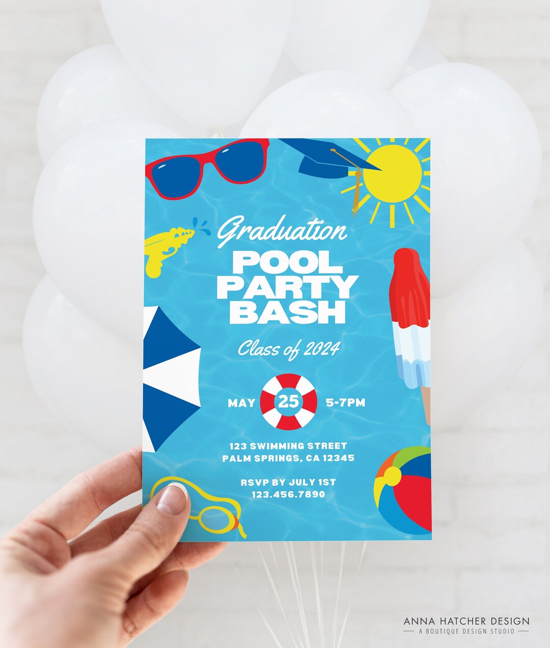 2024 Graduation Pool Party Invitation, End of Year Swim Party, Senior ...