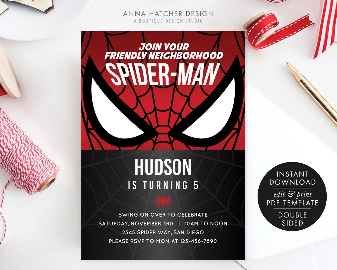 Spiderman Birthday Party Invitation Spider Man Party Black - Etsy